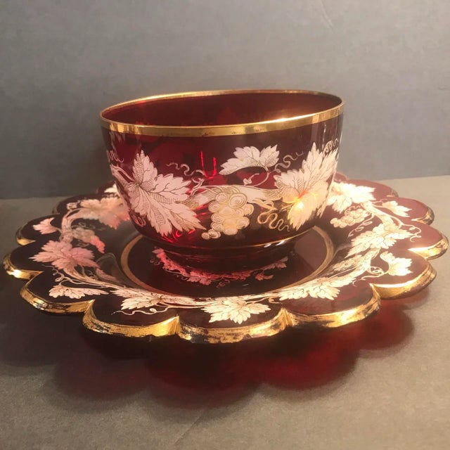 Pair of Antique Bohemian Ruby Red Glass Bowls and Plates. Europe, Circa ...