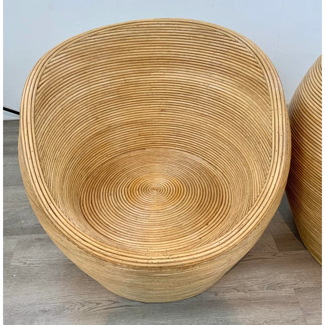 Organic Modern Natural Rattan Tub Chairs Pair Seating