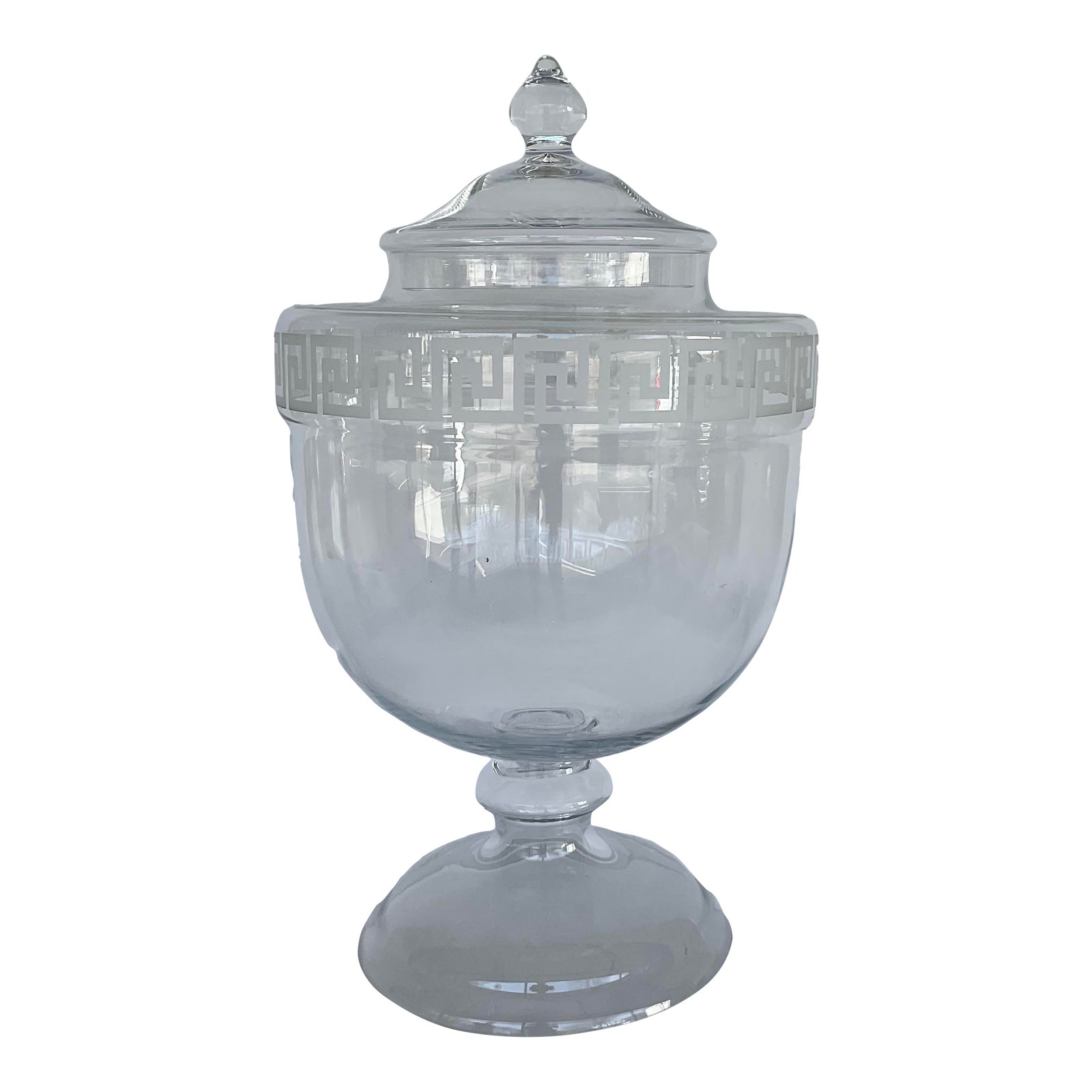 Global Views Modern Large Greek Key Glass Urn | Chairish