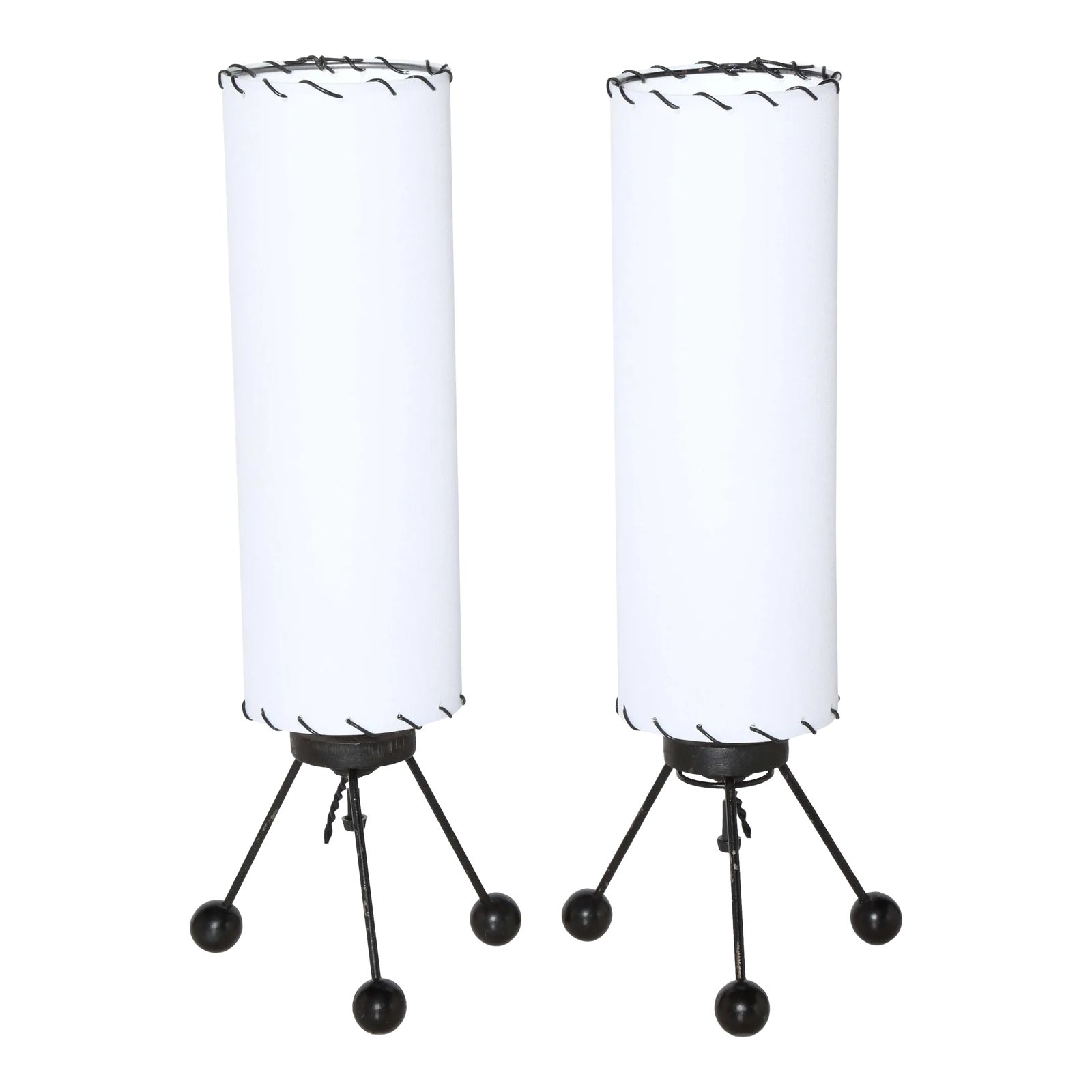 Small Verplex Co. Black Tripod Table Lamps with White Linen Shades ...