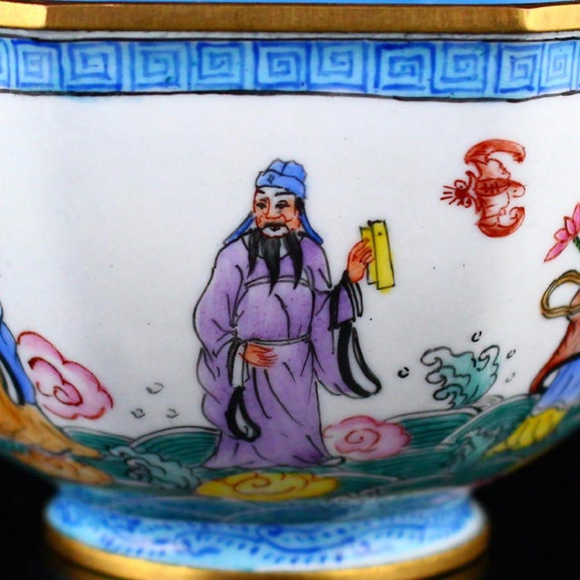 1960s Chinese Gilt Edge Copper Enamel Mythology Figure Design Bowl ...