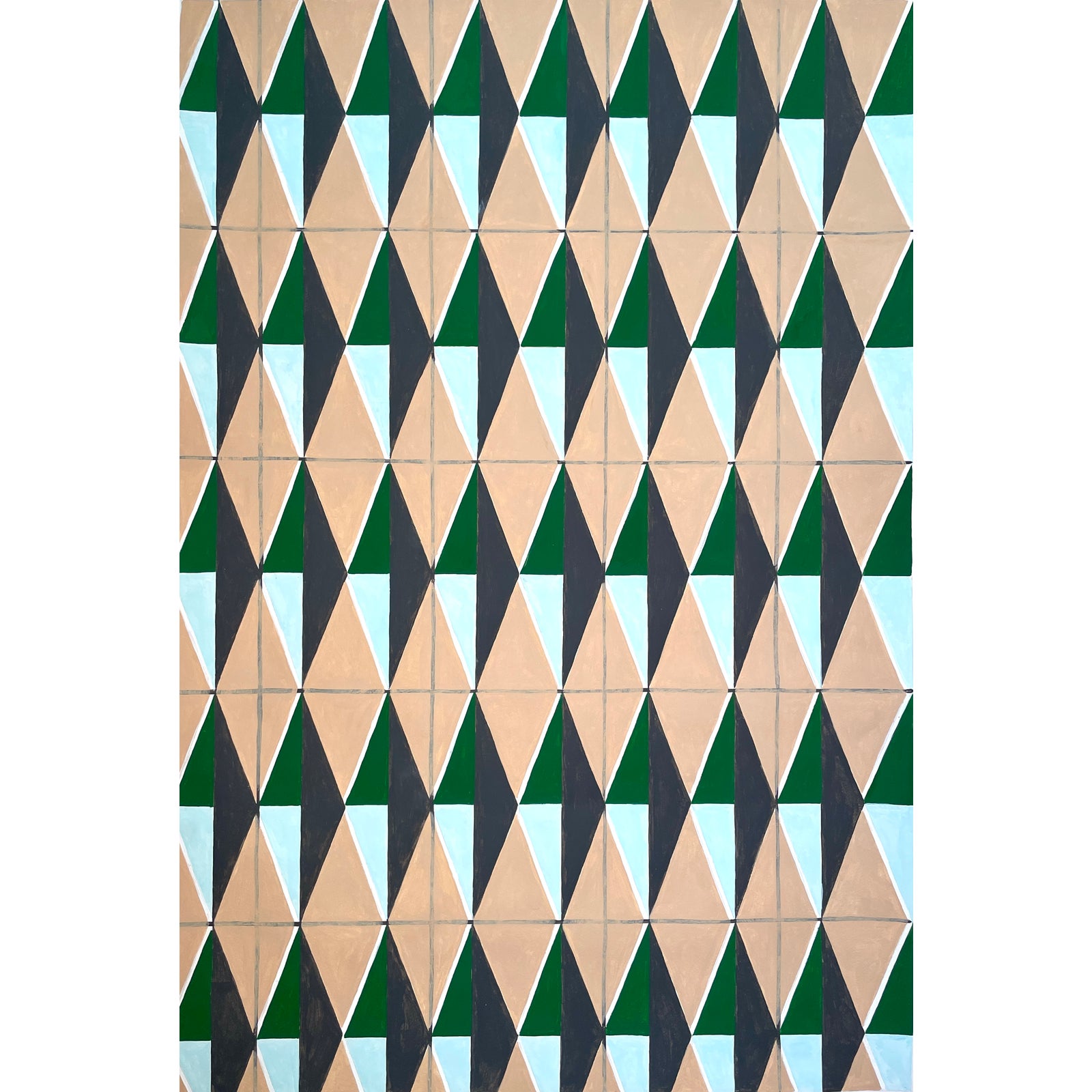 Diamond Pattern Painting With Green and Dusty Peach | Chairish