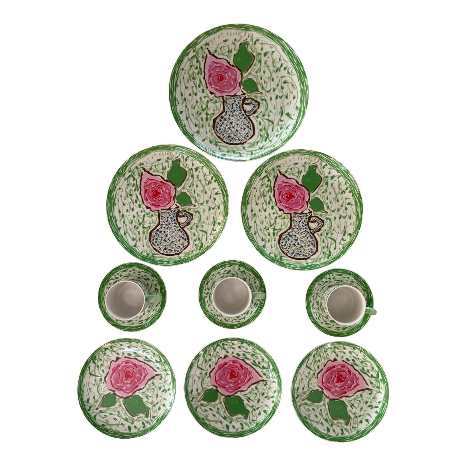 Vintage Boho Chic Green and Pink Rose Taste Setter by Sigma Dinnerware ...