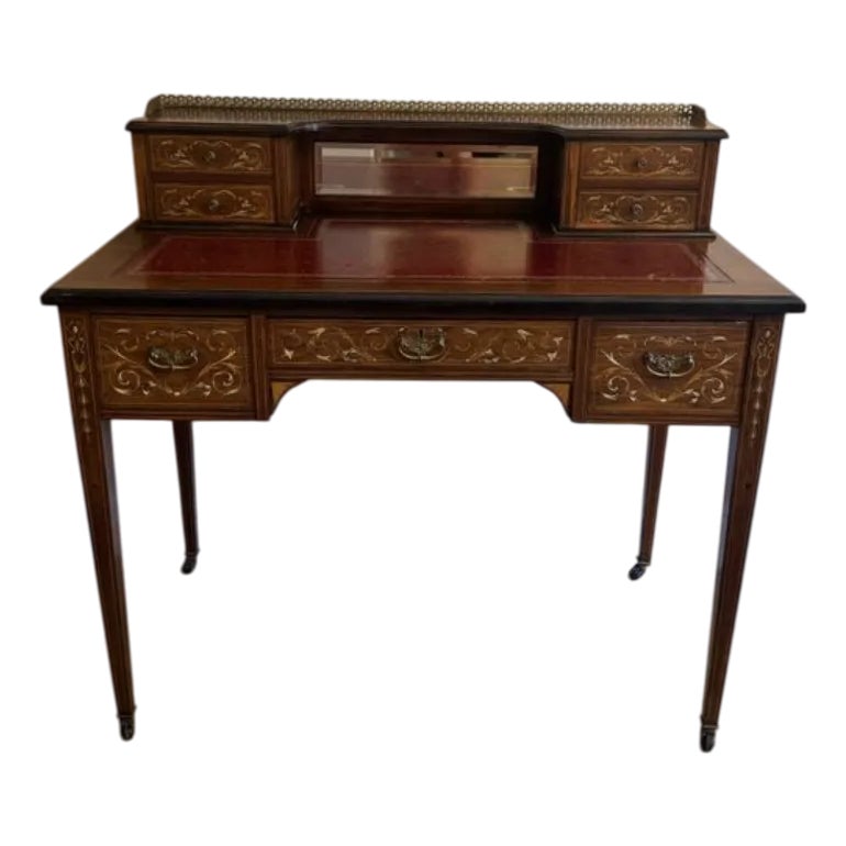 Antique Victorian Rosewood Inlaid Writing Desk, 1900 | Chairish
