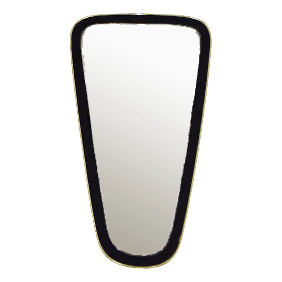 Mid-Century Free-Form Wall Mirror with Quilted Black Imitation Leather ...