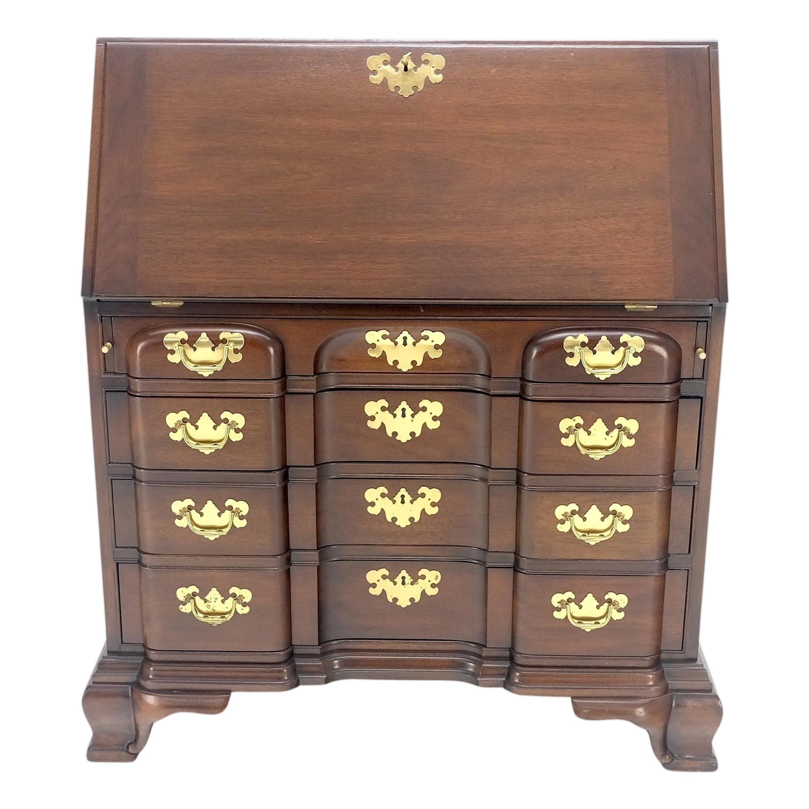 Mahogany Block Front Drop Desk Secretary Bracket Foot 4 Drawers Dresser ...
