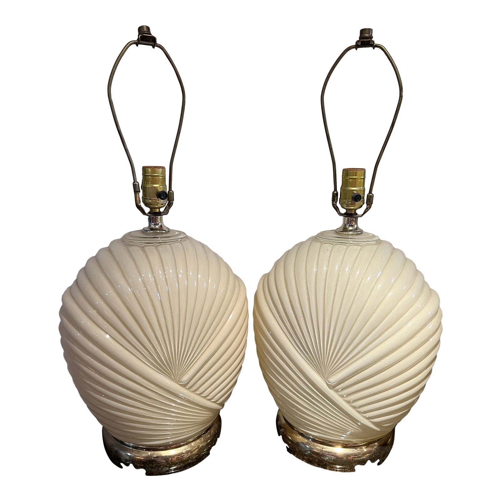 1980 Art Deco Shell Style Table Lamps - a Pair | Chairish
