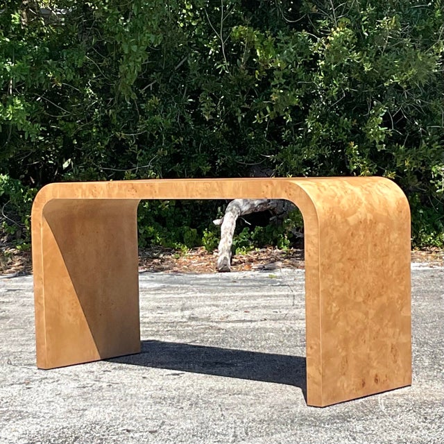 Vintage Boho Burl Wood Waterfall Console Table | Chairish