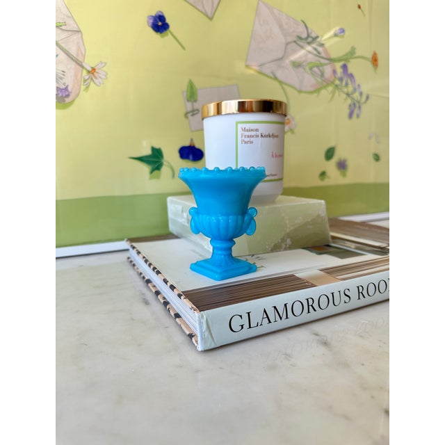 Early 20th Century Vogue Merc Co. Pop of Blue Glass Urn | Chairish