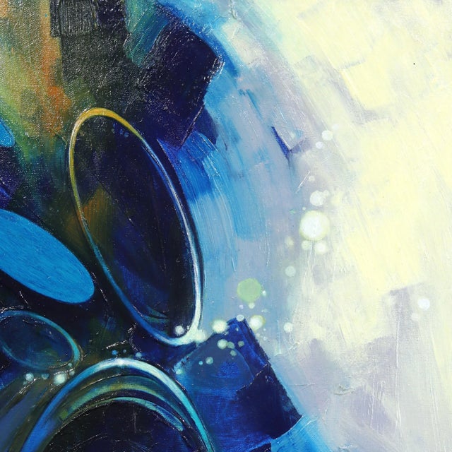 Motion in Blue - Blue Abstract Framed Painting Original Artwork by Paul ...