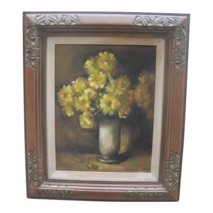 Mid 20th Century Modern Yellow Floral Impressionistic Still Life ...