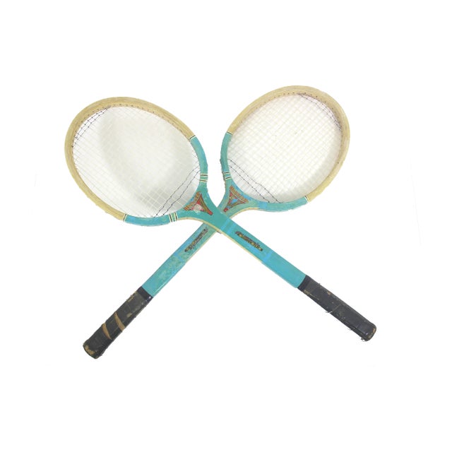 Curated Pair of Vintage Tennis Rackets for Designer Decorating Wood ...