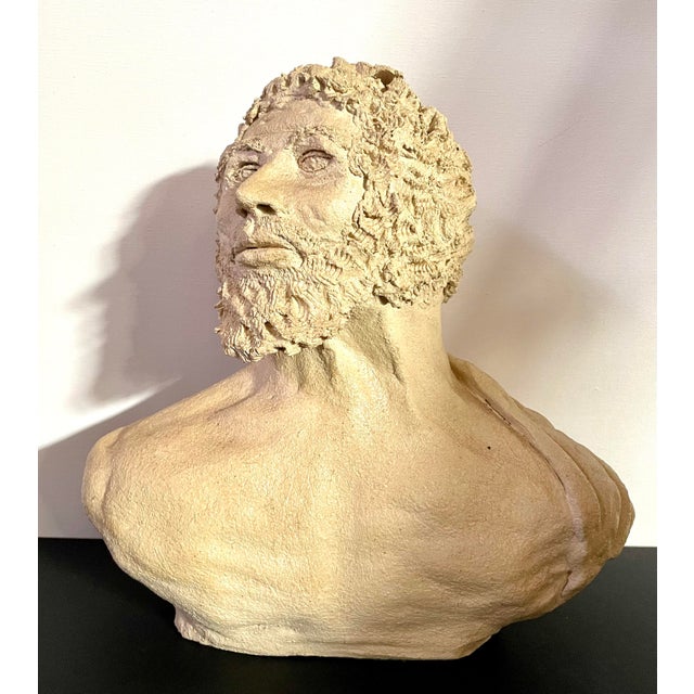 1983 Neo-Classical Original Ceramic Clay Bust of a Man by Artist Liza ...