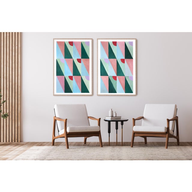 2022 "Pastel Tiles Combo Grid" Diptych Acrylic Painting on Watercolor ...