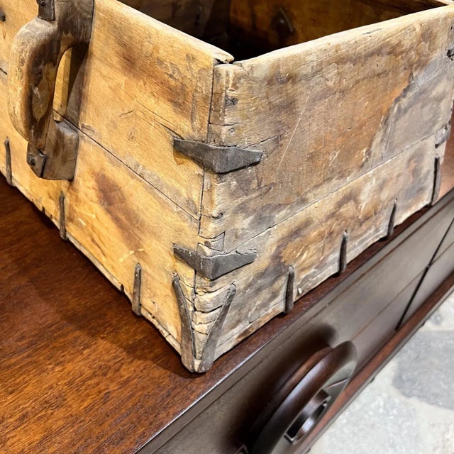 1800s Decorative Antique Wood Box Hand Forged Iron | Chairish