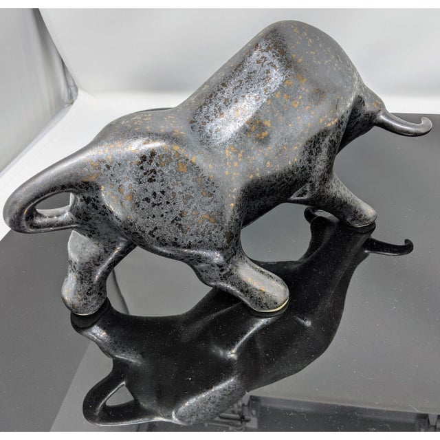 Modern Figurative Raging Wall Street Bull Charcoal and Bronze Speckled ...