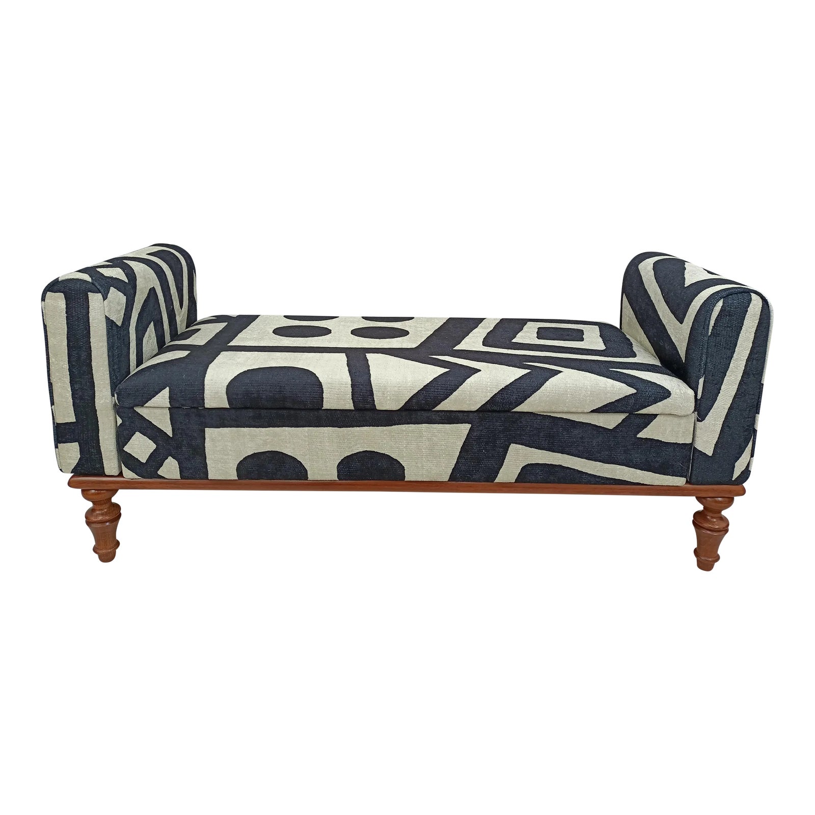 Modern Rug Printed Fabric Upholstered Entryway Storage Bench With Arms ...