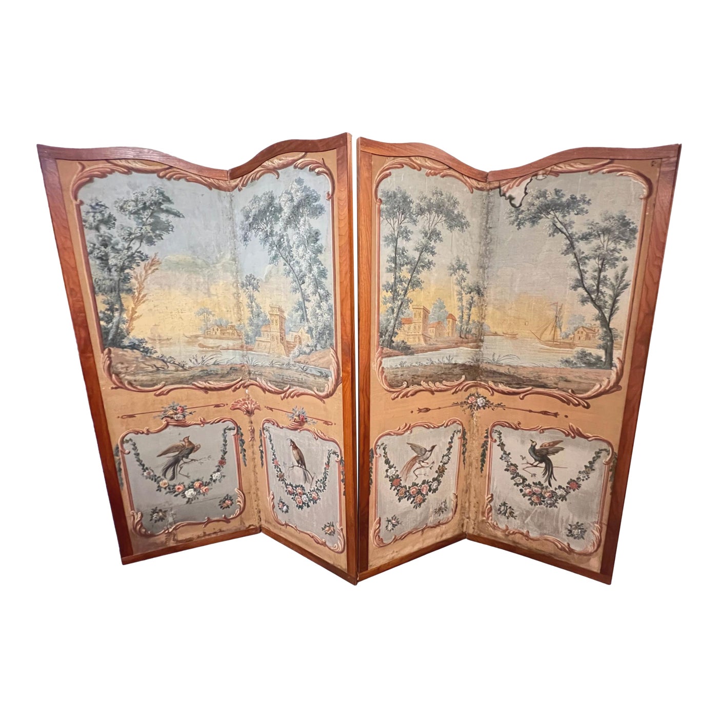 18th Century European Painted Room Divider Screens-Pair | Chairish