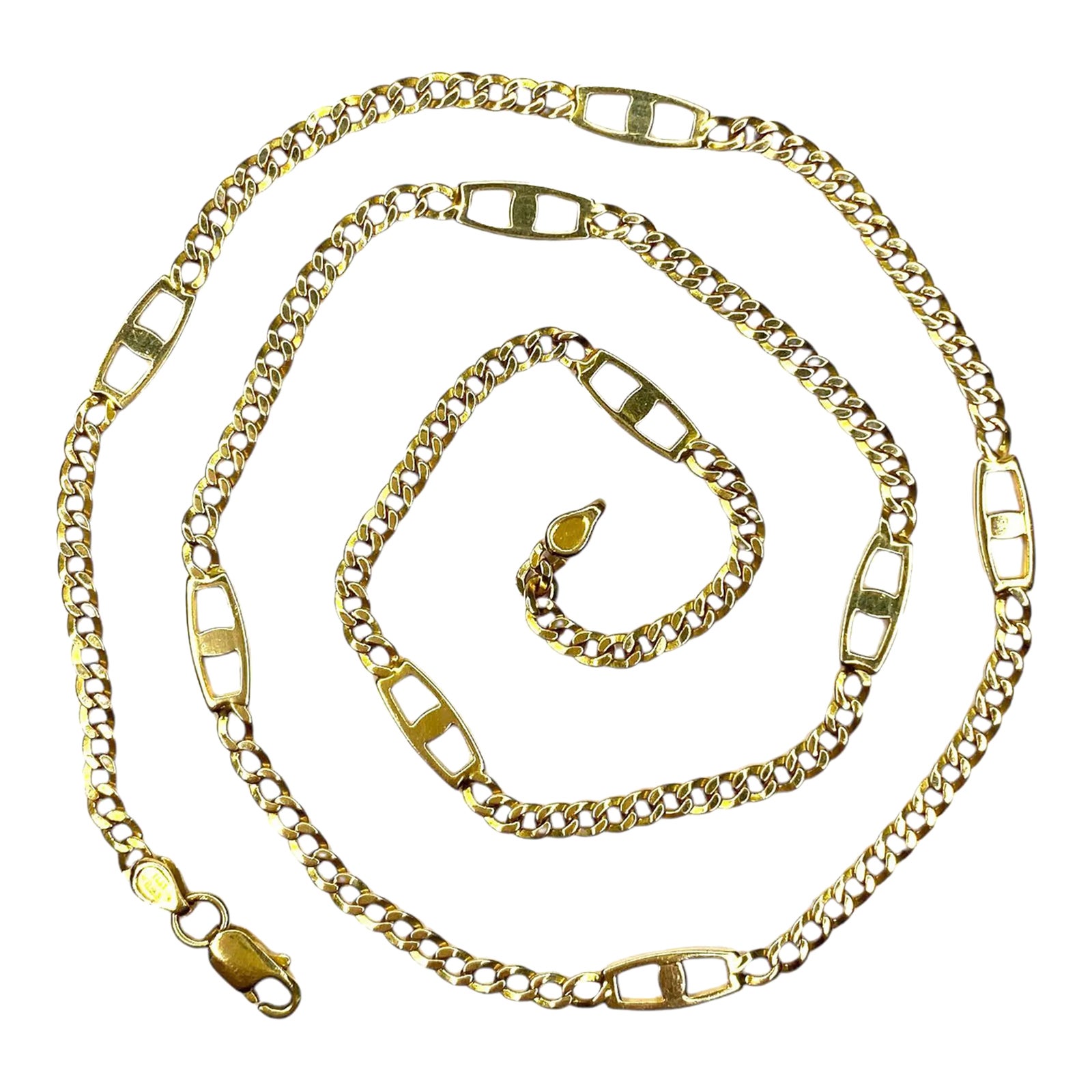 Vintage 14k Yellow Gold Curb Links Chain With Stations | Chairish