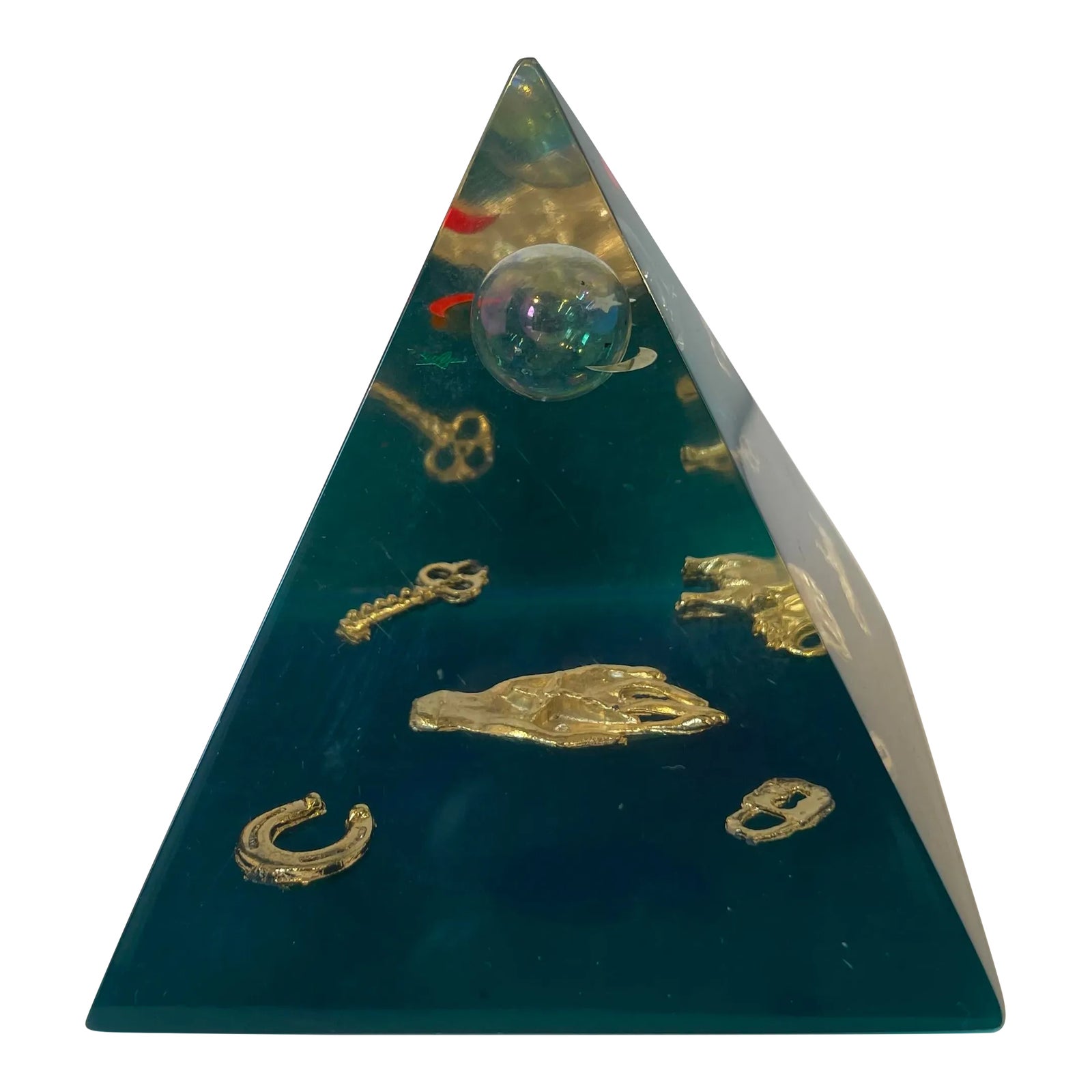 Vintage Lucite Pyramid Shaped Paperweight With Floating Gold Shapes ...