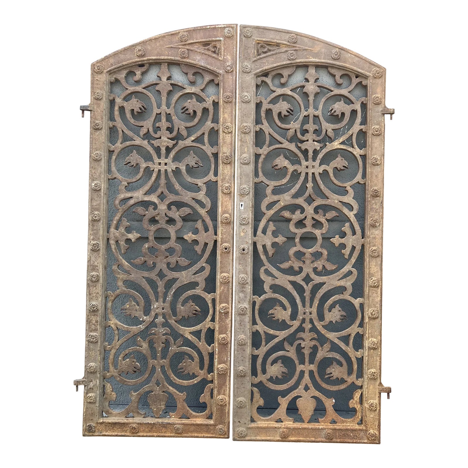 1920's Spanish Revival Solid Iron Gates With Dragons - a Pair | Chairish