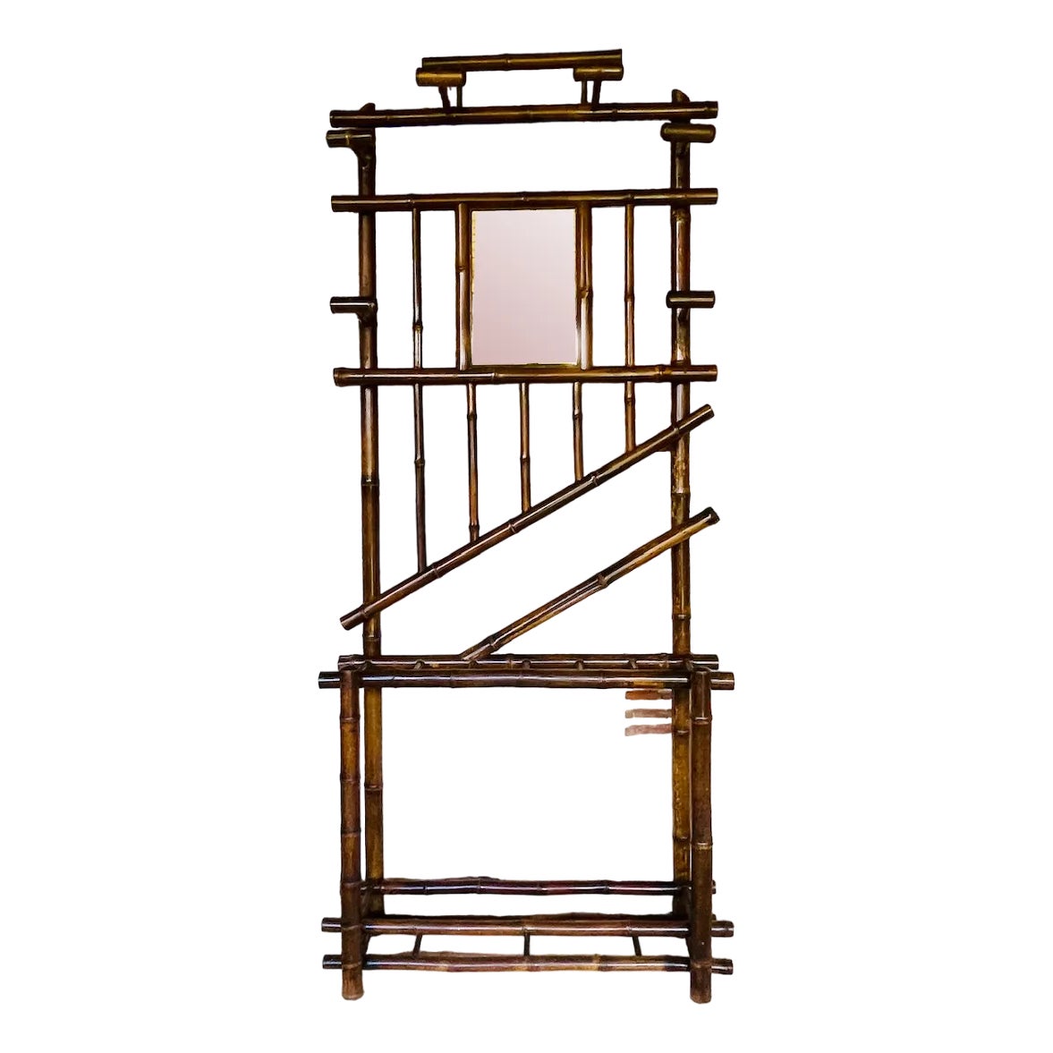 Vintage Bamboo Hall Stand with Bevelled Mirror, 1920s | Chairish