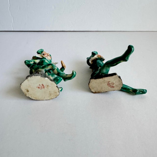 Vintage Pixie Elf Occupied Japan Green Figurines Fairy Jester a Pair ...