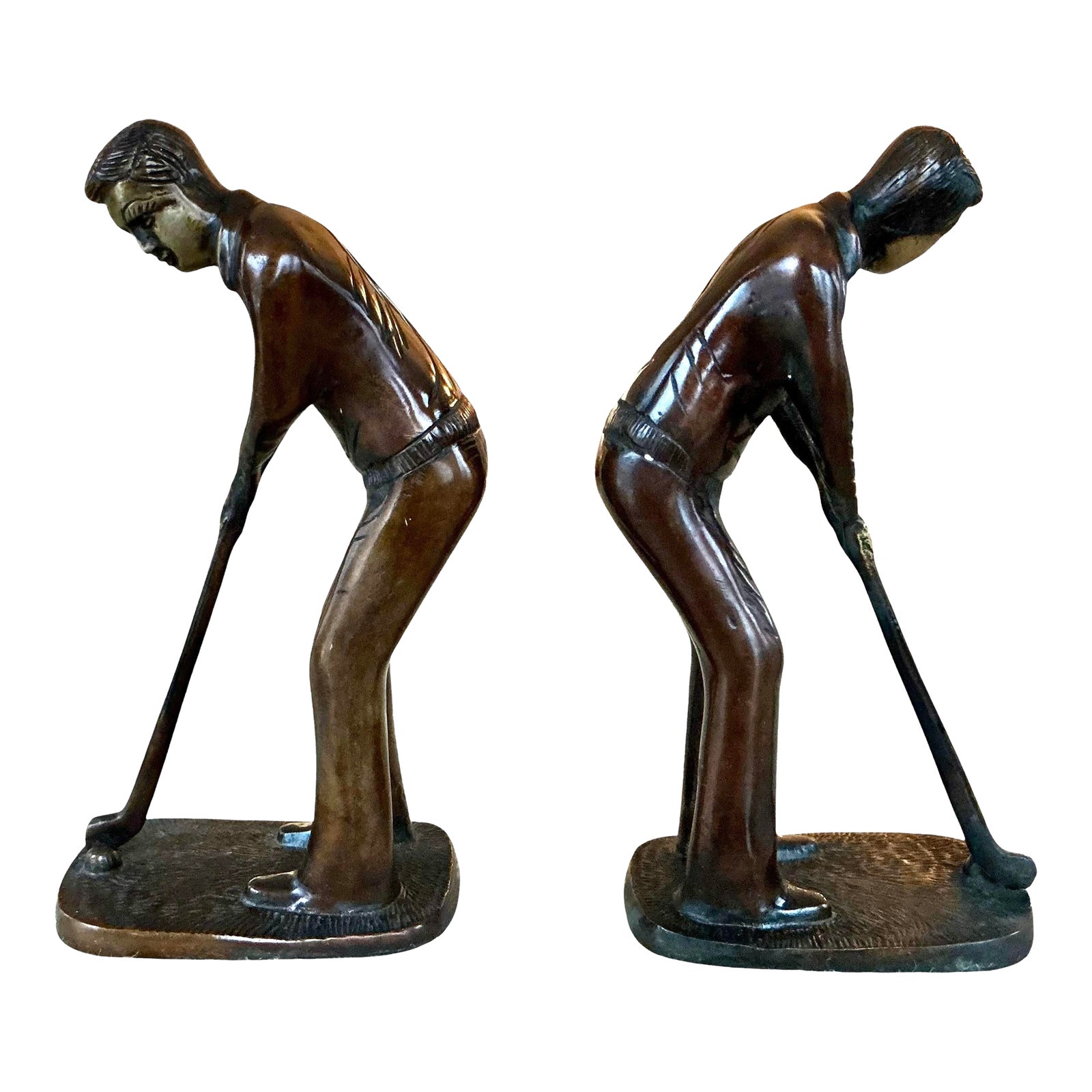 Vintage Pair of Golfer Bookends | Chairish