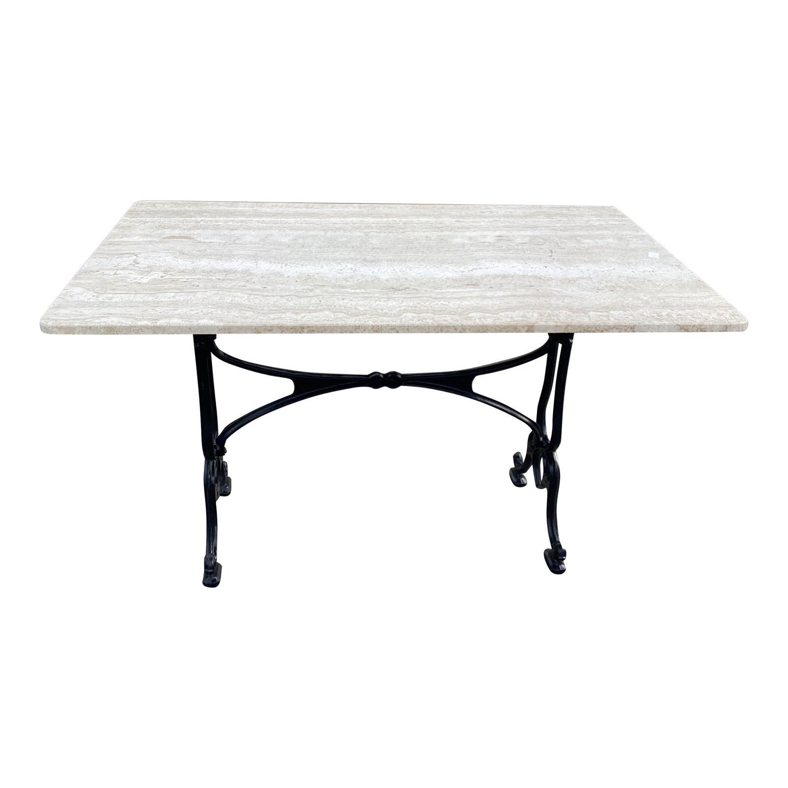 French Wrought Iron & Stone Bistro Table | Chairish