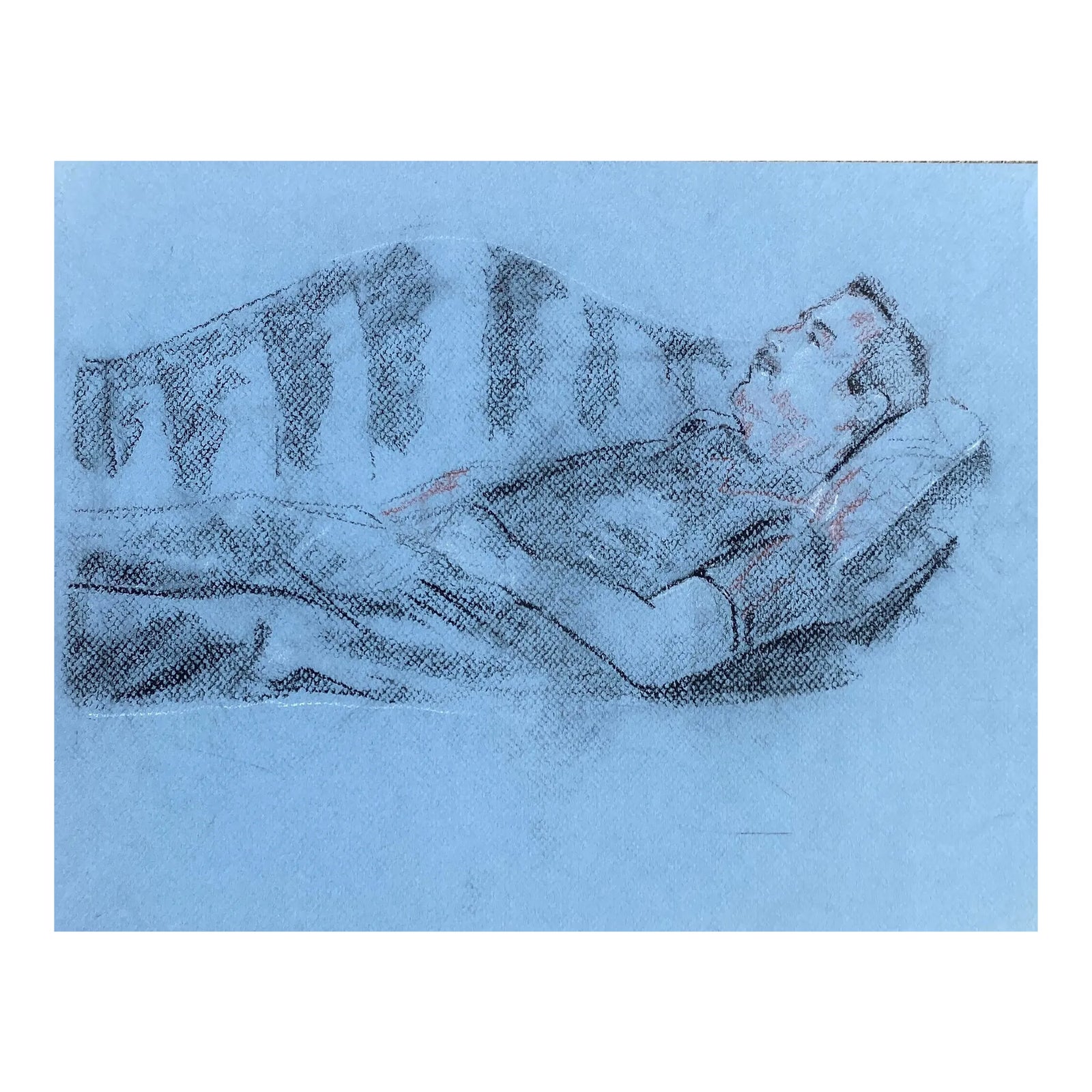 1990 by Ron Yrabedra Reclining Male Drawing | Chairish