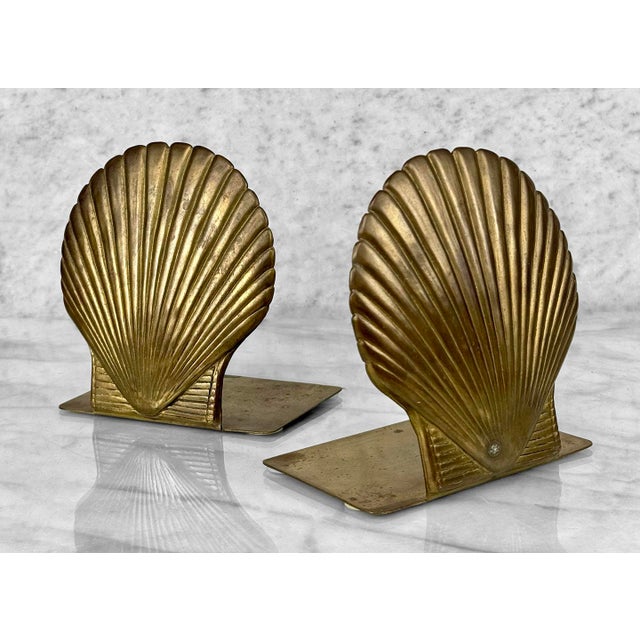 Vintage Hollywood Regency Brass Scallop Shell Library Bookends - a Pair ...