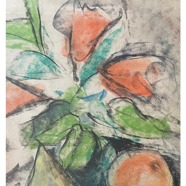 1951 William Oberman Modern Cubist Still Life Pastel Drawing of Flowers ...