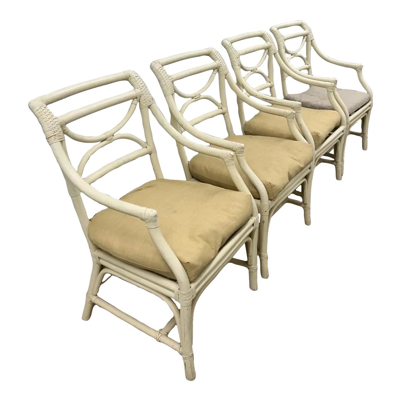 1980s True White 4 McGuire Style Leather Wrapped X Back Dining Chairs ...