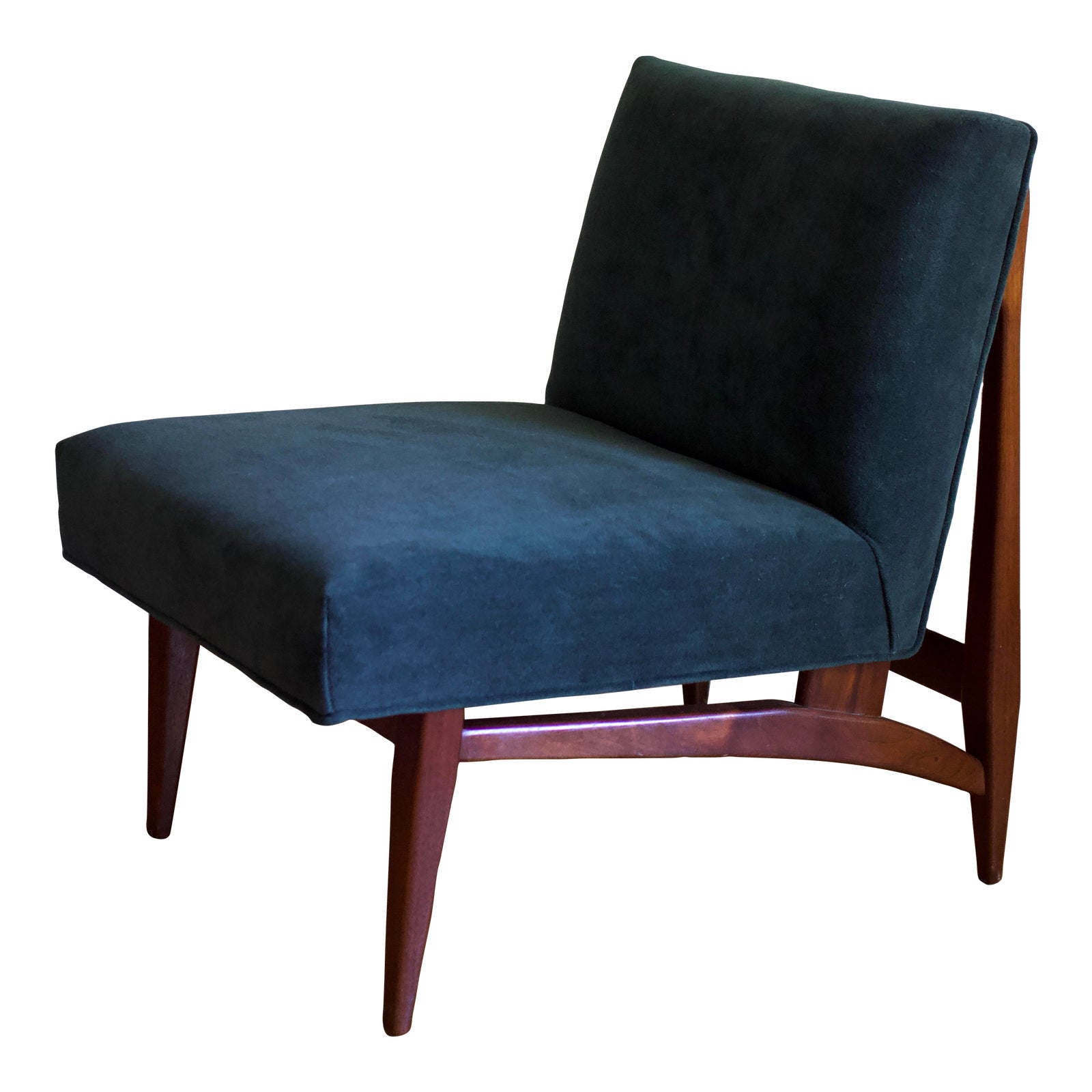 1960s Danish Oak and Mohair Velvet Armless Slipper Chair | Chairish