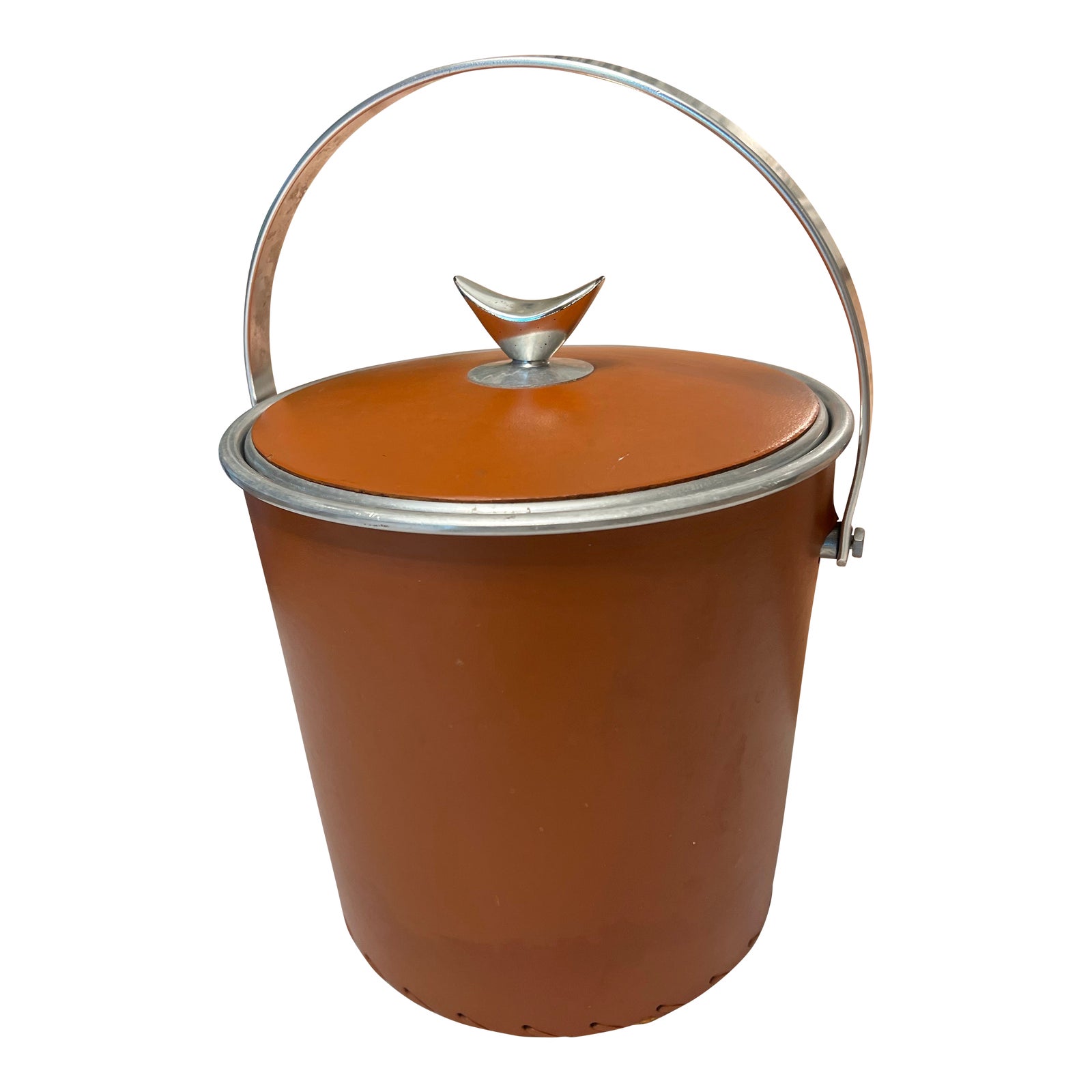 1970s Burnt Orange Colored Ice Bucket With Silver Accents | Chairish