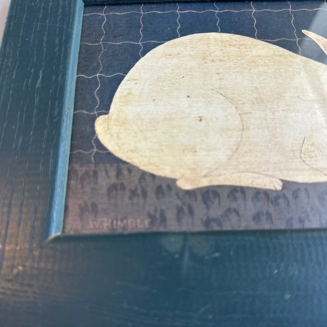 1980s Warren Kimble Folk Art Print Wood Framed Bunny and Carrot | Chairish