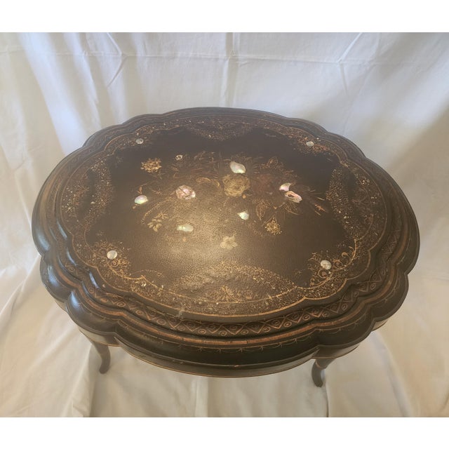 19th Century Mother of Pearl Inlay Black Lacquer Tray Table on Stand ...