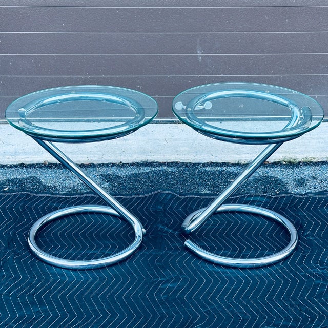 1970s Tubular Chrome Round Side Tables - a Pair | Chairish