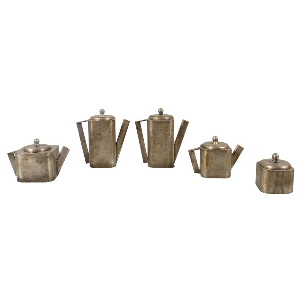 Mid-Century Nickel Silver Breakfast Set, Italy, 1930s, Set of 5 | Chairish