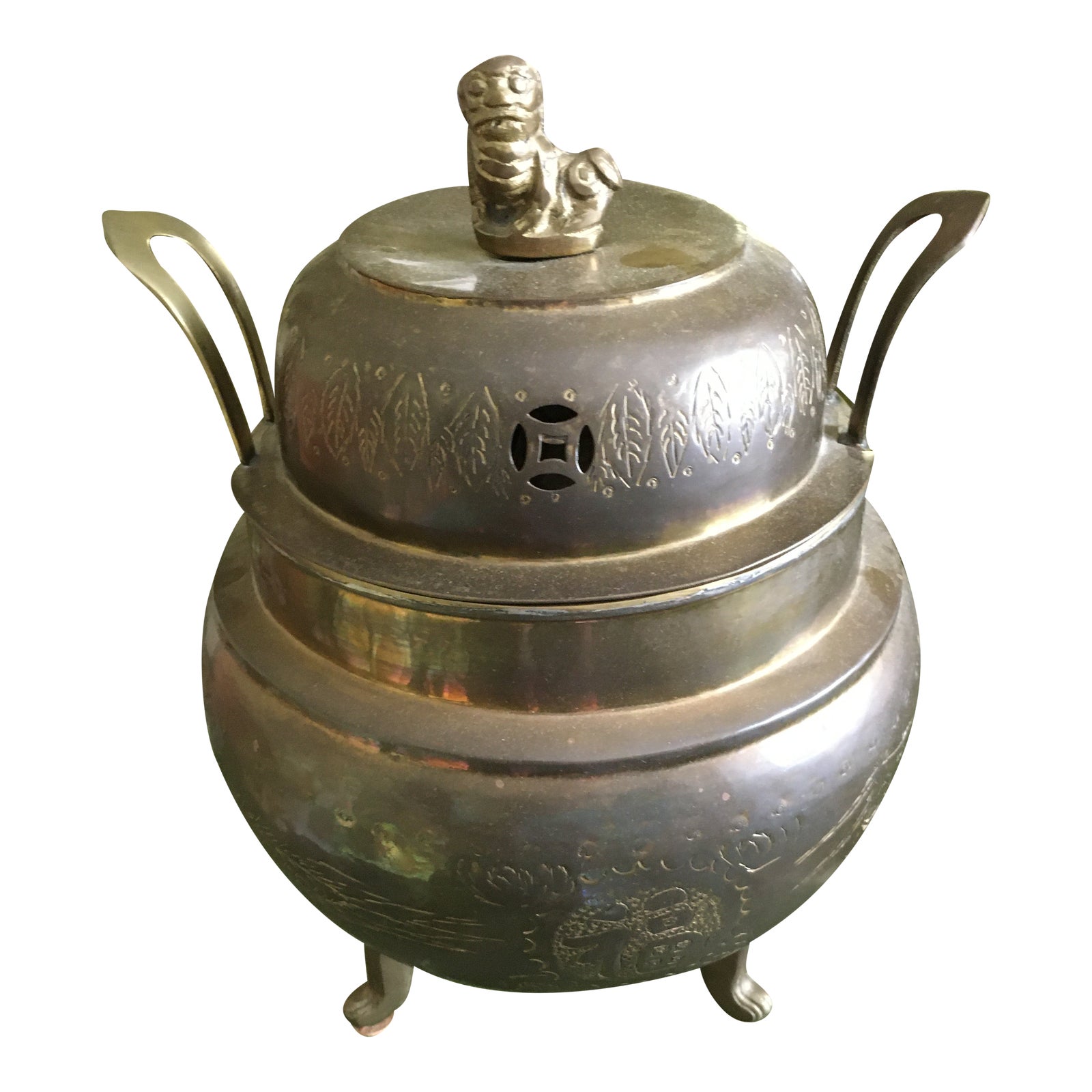 1970s Brass Dragons Censer or Incense Pot | Chairish