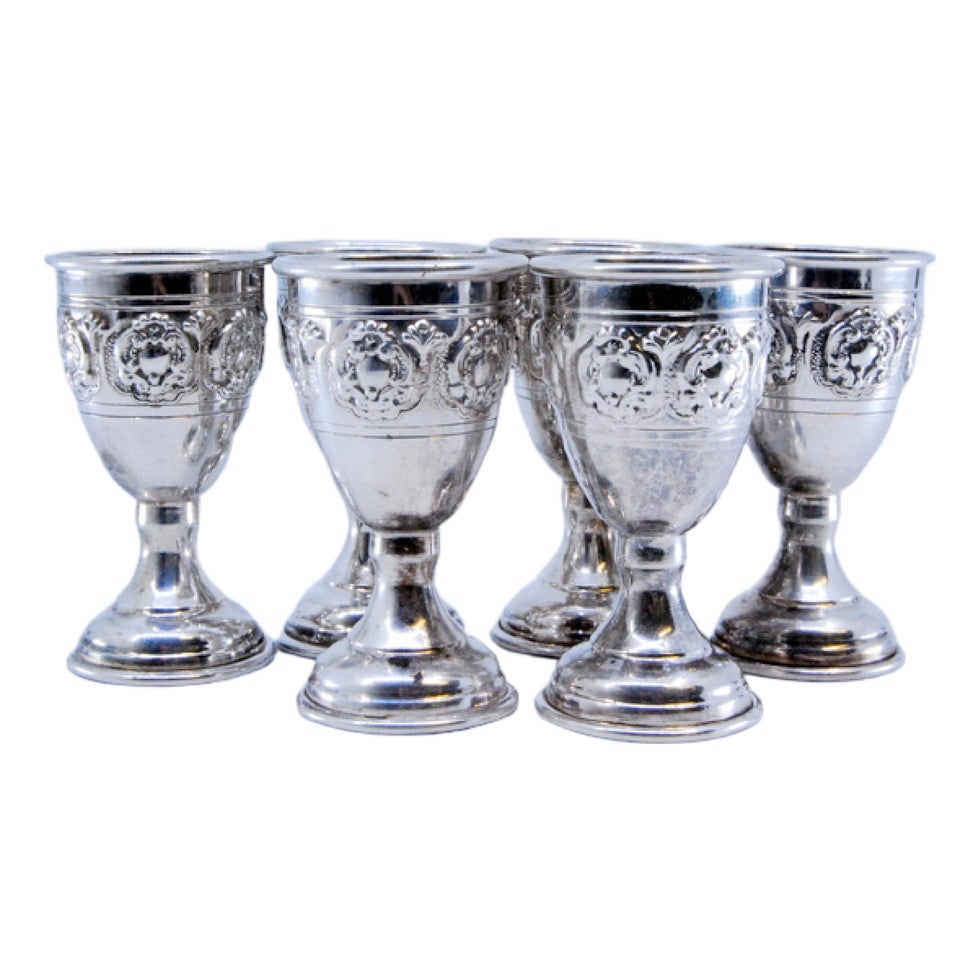 Small Silver Goblets with Reliefs, Set of 6 | Chairish