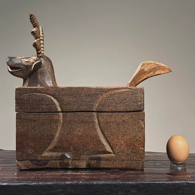 Vintage Hand Carved Polychrome Folk Art Deer Box | Chairish