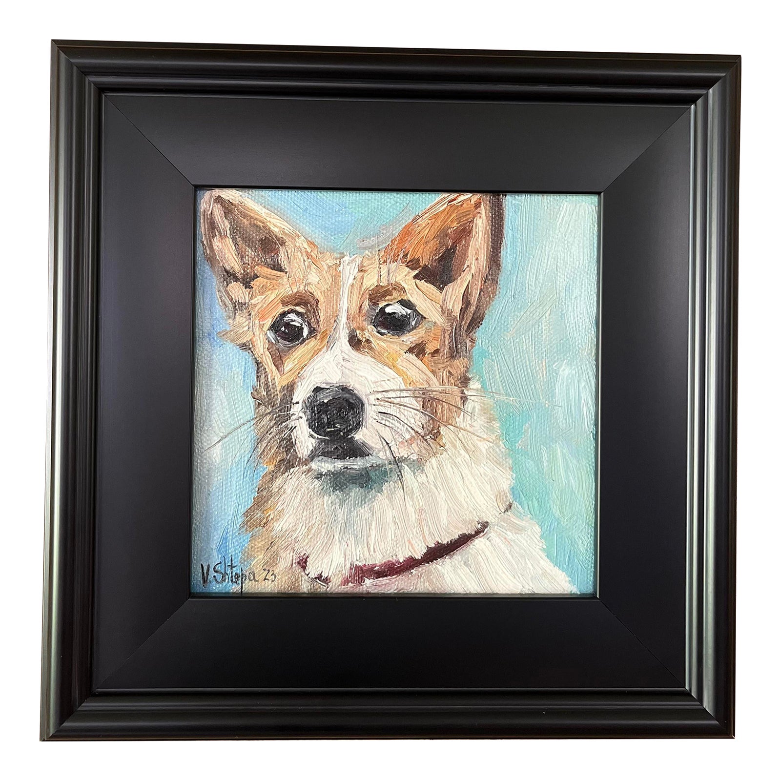 “Corgi” Original Framed Expressionist Dog Portrait Oil Painting | Chairish