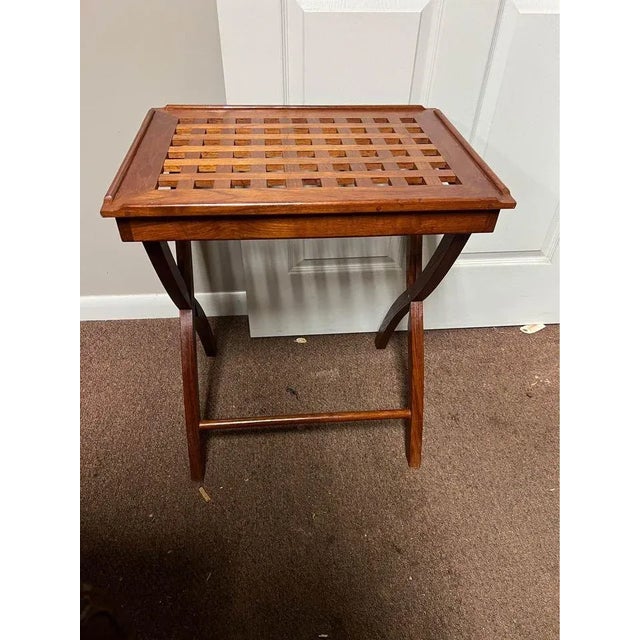 Mid 20th Century Solid Teak Folding Tea Tray Table | Chairish