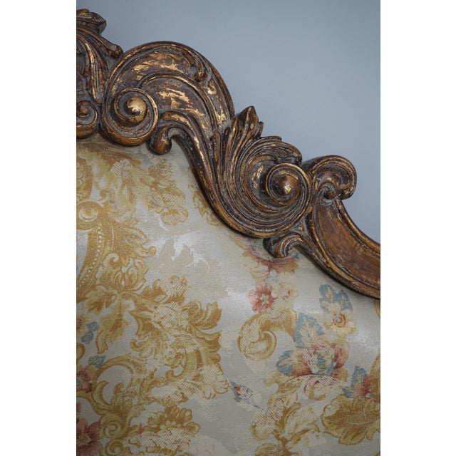 King Size French Polychrome Finish Upholstered Bed Headboard | Chairish