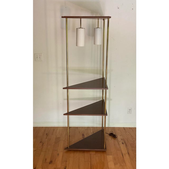 Mid Century Modern Lighted Angled Corner Display Shelf Unit Walnut ...