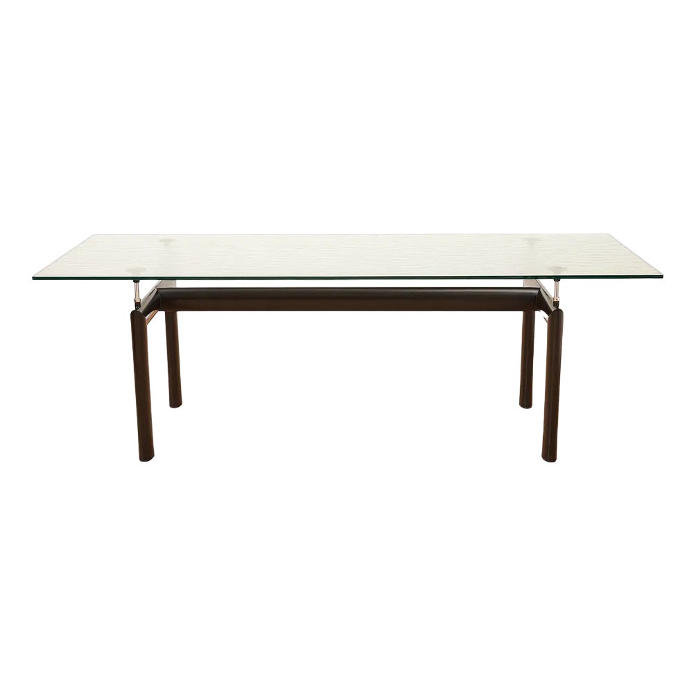 LC 6 Table in Matt Black Lacquered Steel Frame, Ribbed Glass Top | Chairish
