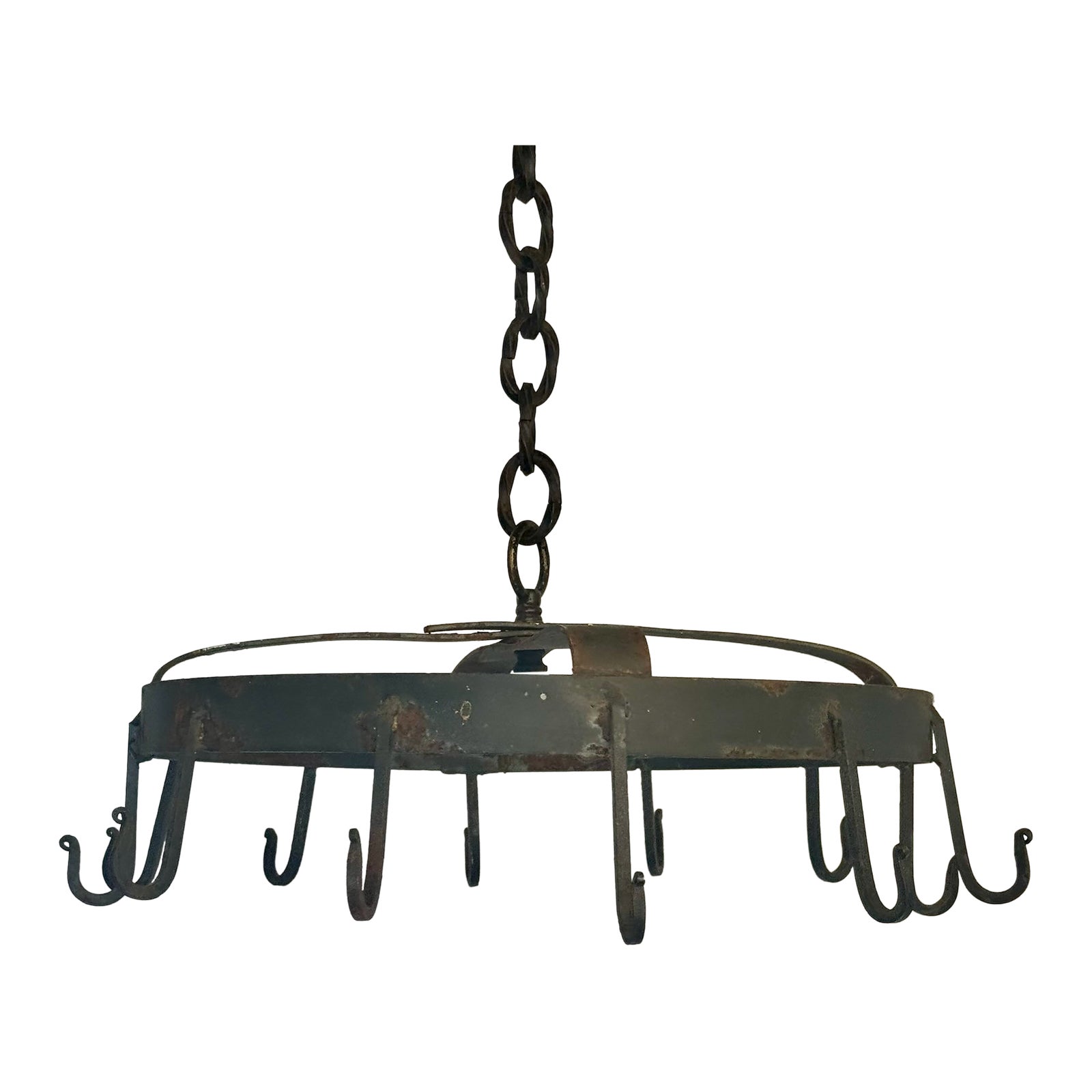 1800s Antique Hanging Pot Rack With Chain | Chairish