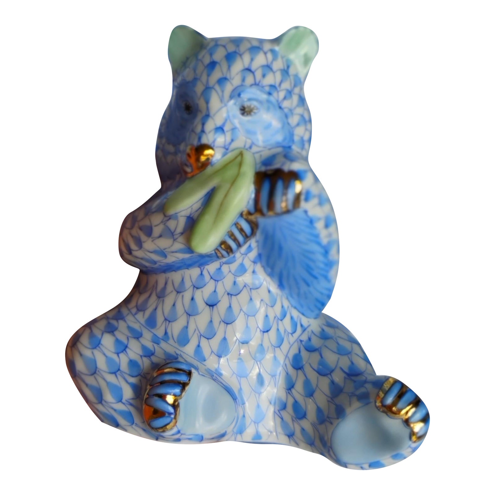 Late 20th Century Herend Light Blue Fishnet Panda Figurine | Chairish