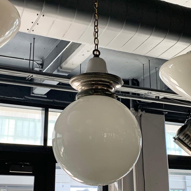 Early 20th Century Milk Glass Globe Library Pendant Light | Chairish